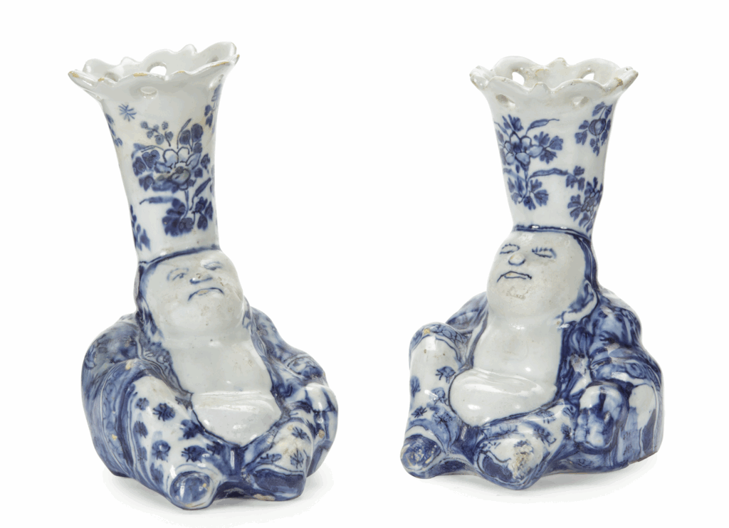 Pair of Blue and White Budai Heshang Flower Holders – Aronson ...